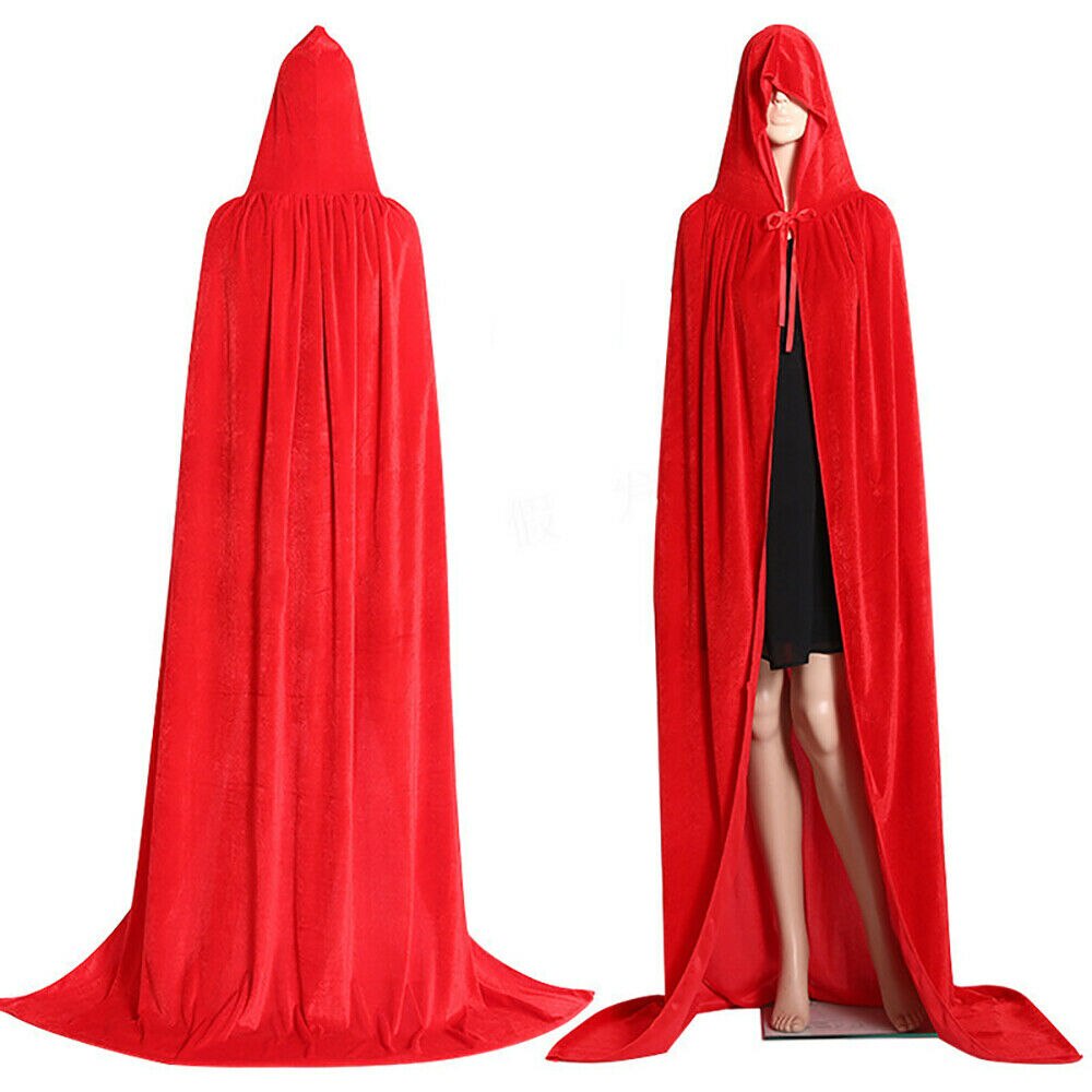 Adult Long Velvet Cloak Halloween Christmas Party Hooded Fancy Cape ...