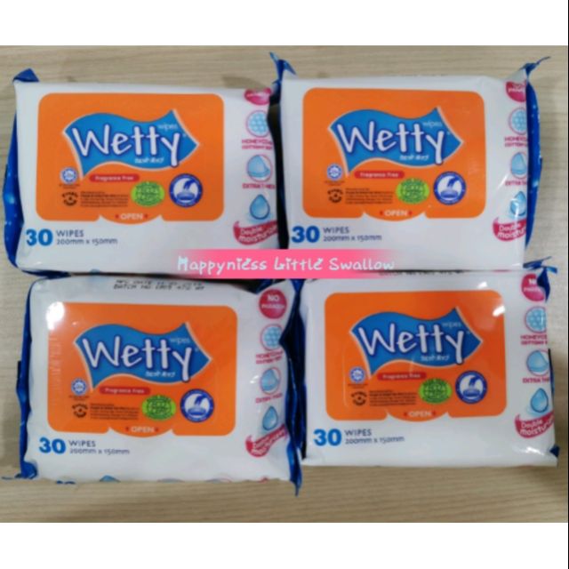 Wetty Wet Wipes 30's X 4 PACK (Fragrance Free) | Shopee Malaysia