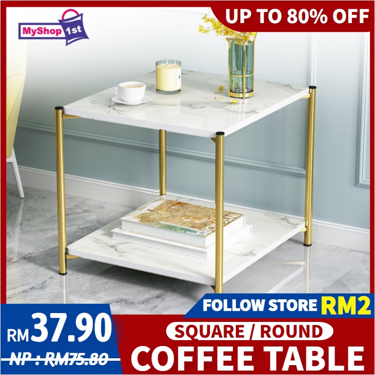 Meja Ruang Tamu Double Layers Round/Square Coffee Table With Chrome ...