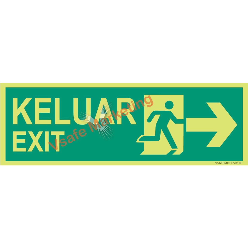 Exit Keluar Escape Glow in the dark vinyl sticker safety signage with ...