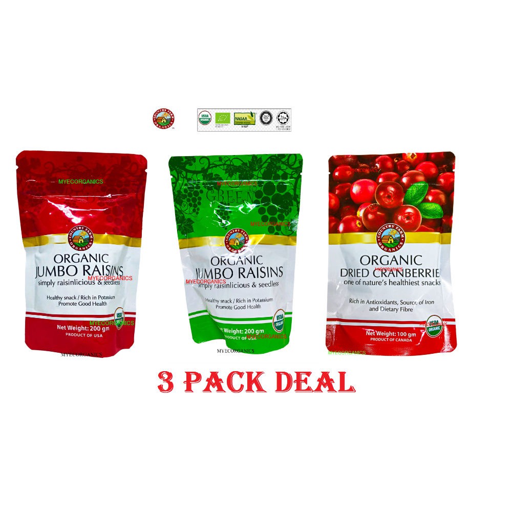 [ 3 PACK DEAL ] Country Farm Organic Dried Cranberries + Red & Green ...
