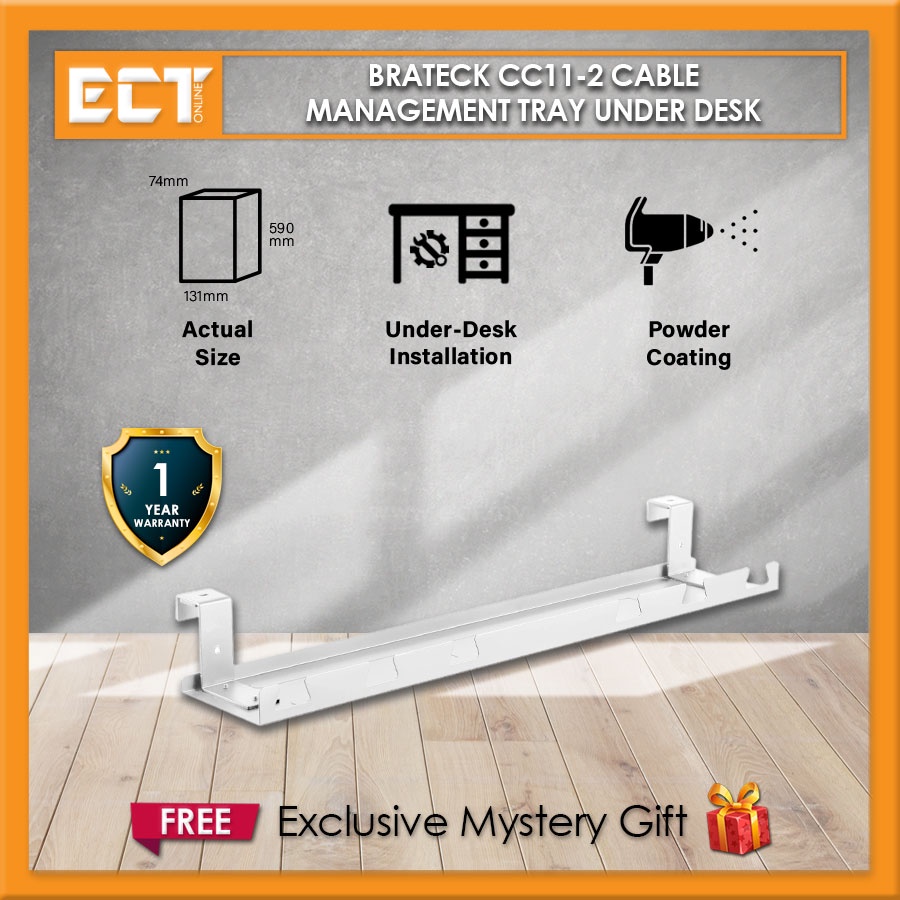 Brateck CC11-2 Cable Management Tray under Desk (Black / White ...