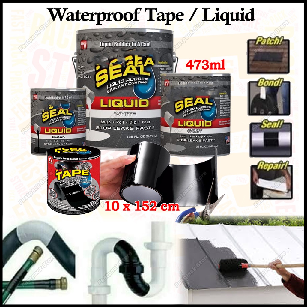 FAST SEAL Waterproof Tape Waterproof Liquid Strong Black White Adhesive ...