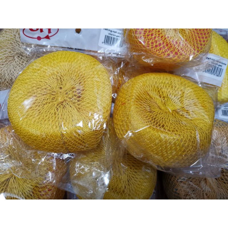 Round Dish Wash Fish Net Tebal Sponge Cleaning Jaring Penggosok ...