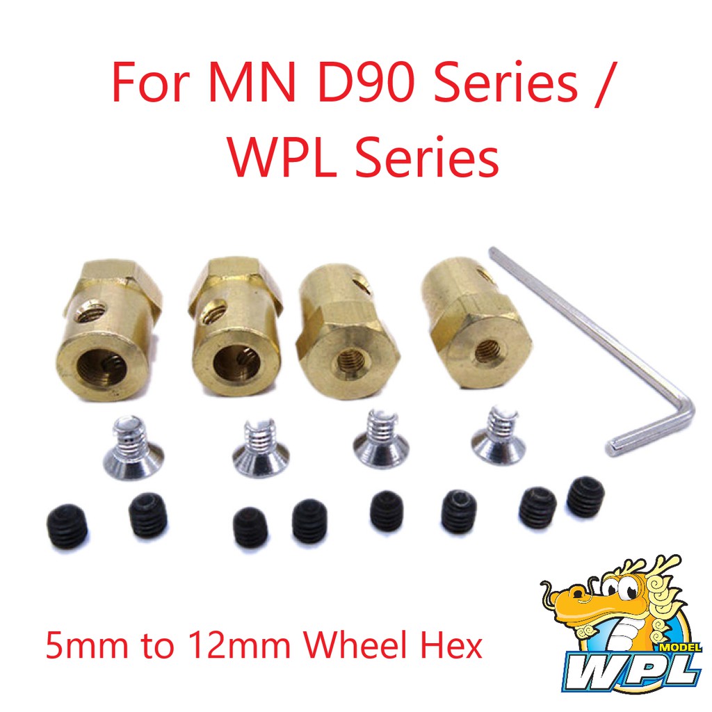 4PCS 5mm to 12mm Brass Combiner Wheel Hub Hex Adapter for WPL B14 B16 ...