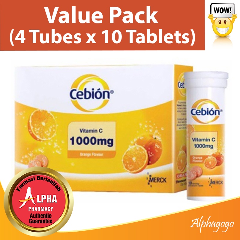 Cebion Vitamin C 1000mg Effervescent Tablet (4 Tubes X 10 Tablets / 1 Tube X 10 Tablets ...