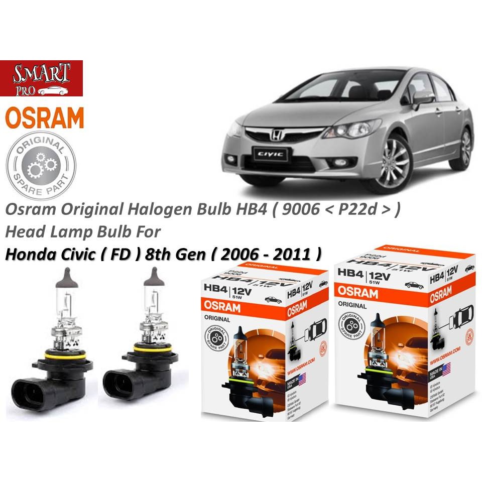 Original Osram Halogen Bulb HB4 ( 9006 ) 12v Head Lamp Bulb For Honda ...