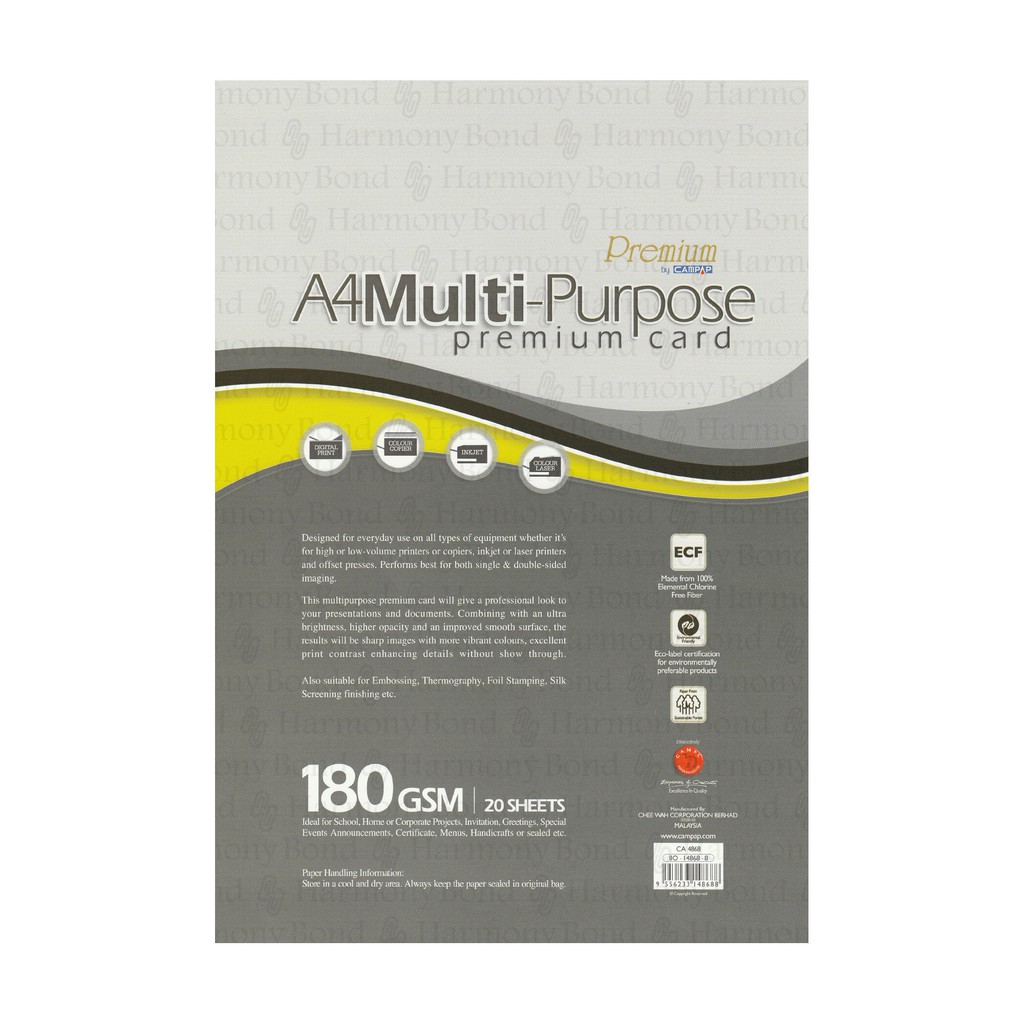 Campap Multi-Purpose Premium Card - A4 / 180GSM / 20 Sheets (CA4868 ...