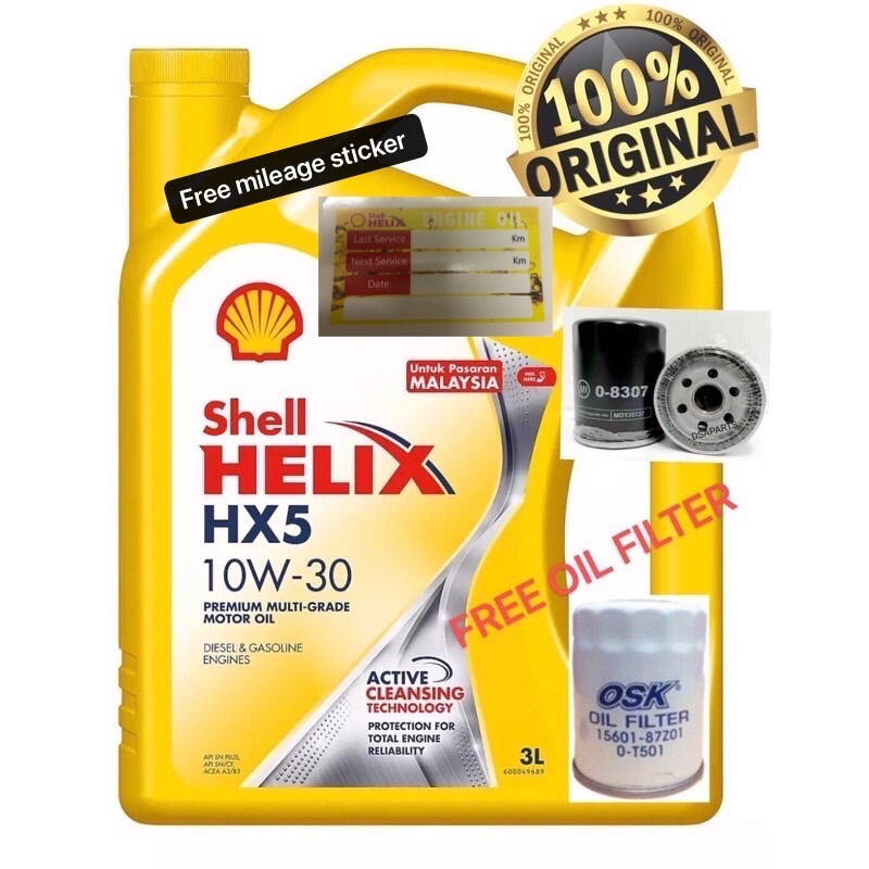 SHELL HELIX HX5 10w-30 3 L 100% ORIGINAL PRODUCT WITH FREE OIL FILTER ...