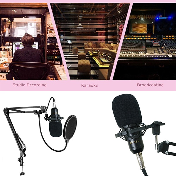 BSL BM-800 Studio Condenser Microphone - V8 Plus Bluetooth USB Sound Card Package Mic for Live ...