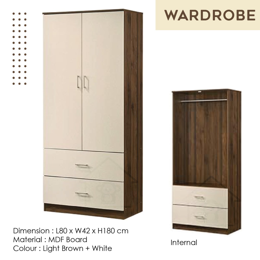 ALMARI PAKAIAN/ALMARI 2 PINTU & 2 LACI/WARDROBE/STORAGE CABINET 2DOOR ...