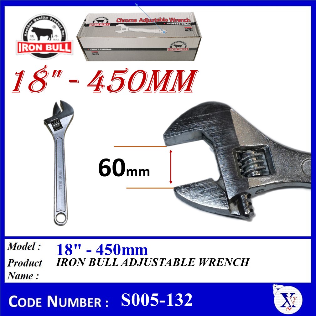 S005 IRON BULL ADJUSTABLE WRENCH (SIX SPANNER) 15" - 375mm / 18 ...