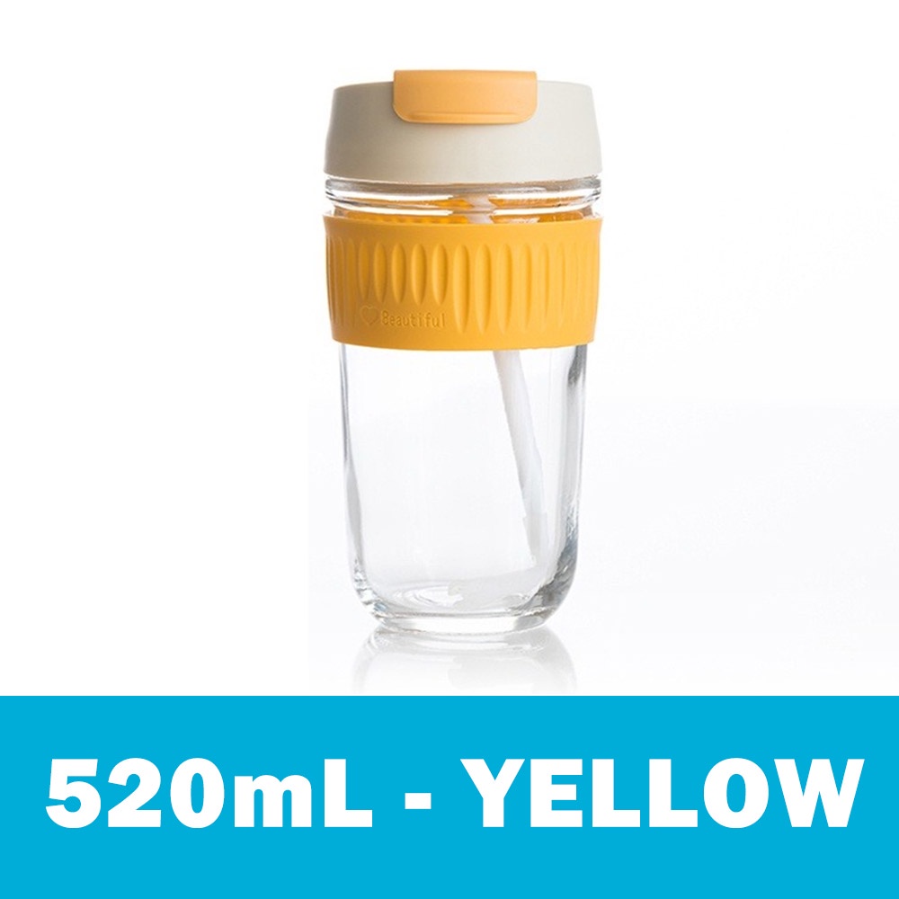 AKIRO 520mL/380mL Straw Bottle Leakproof Borosilicate Glass Coffee Cup Dual Drinking Beverage ...