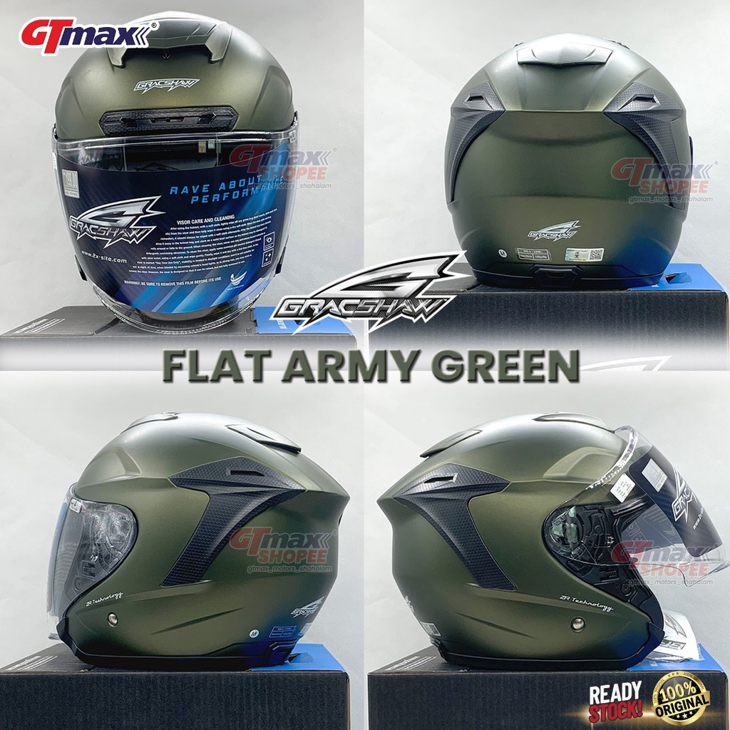 GRACSHAW HELMET OPEN FACE SINGLE VISOR HELMET GAIZER ARMY GREEN ...