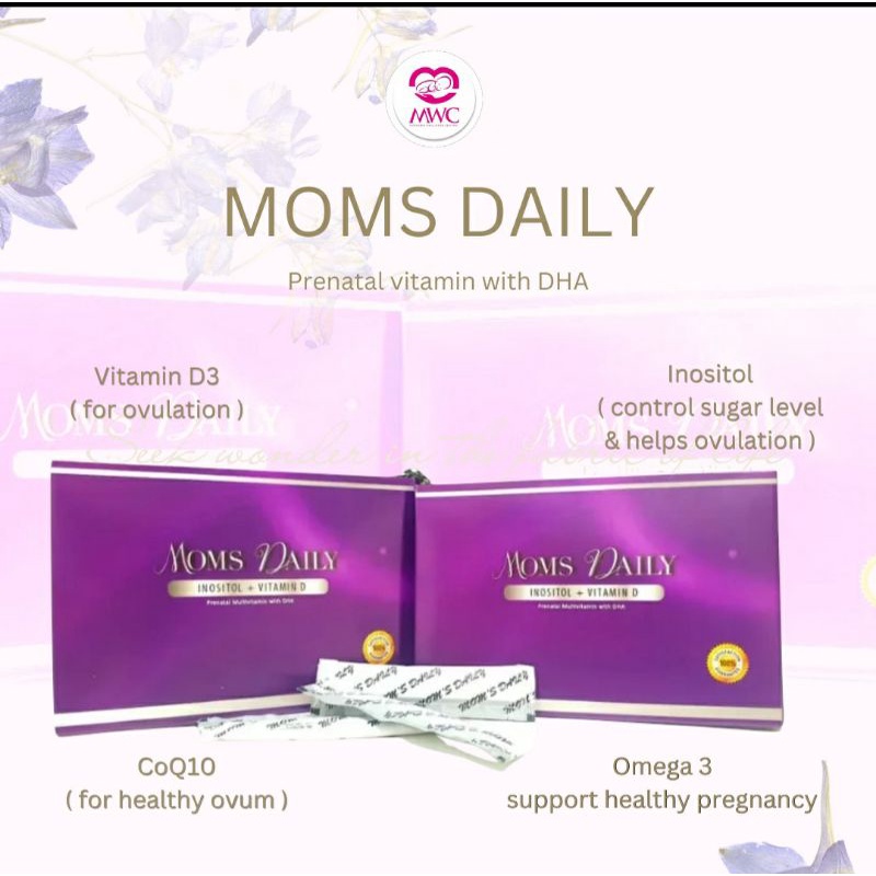 Moms daily inositol,vit d3,coq10,omega3 sachet tingkat low AMH ...
