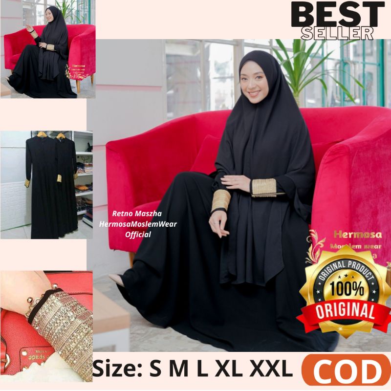 HITAM Gamis Original Branded, Latest, Premium Black Brocade by hermosa ...