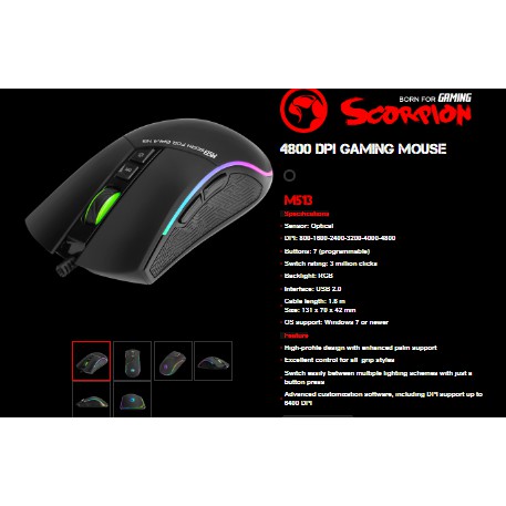 SCOPION MARVO-TECH M513 GAMING 4800 DPI MOUSE RGB BACKLIGHT | Shopee ...