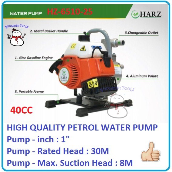 HARZ 40CC 1450W 1" 30M HZ-6510-25 PETROL GASOLINE WATER PUMP HISAP AIR ...