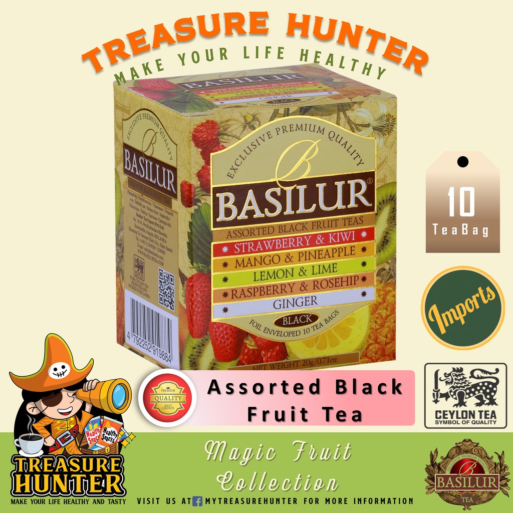 Basilur Black Tea Assorted Magic Fruit Tea 10 Foil Enveloped TeaBags ...