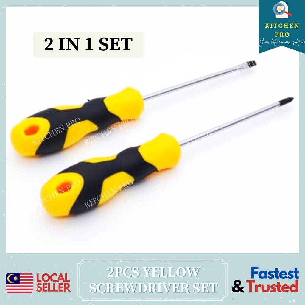 𝐊𝐈𝐓𝐂𝐇𝐄𝐍 𝐏𝐑𝐎 | 2PCS Slotted Head & Phillips Screw Driver Set / Easy Grip ...