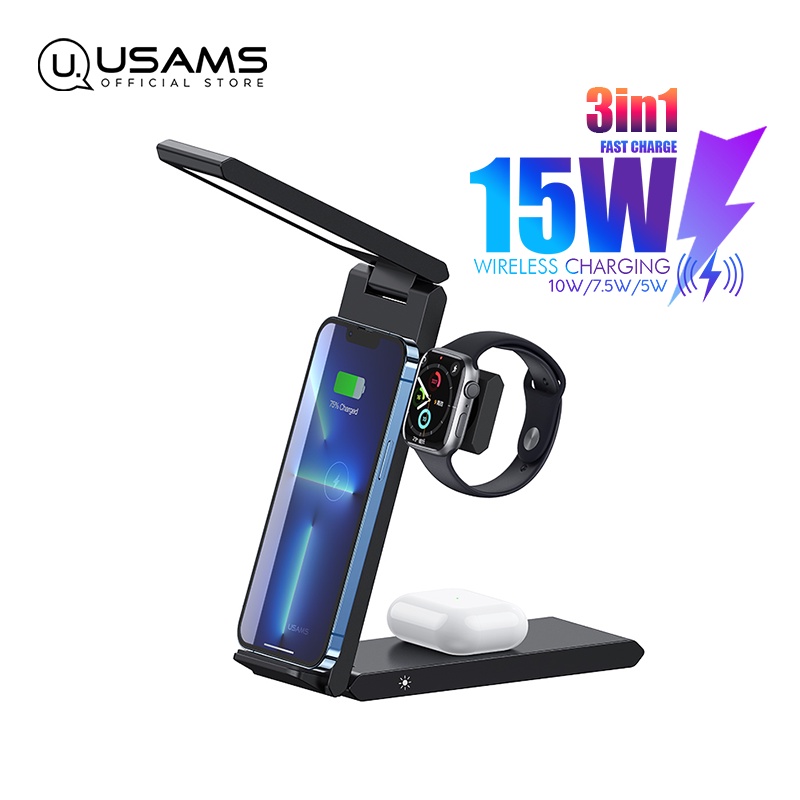 USAMS 3 in 1 Portable Folding Fast Wireless Charging Up To 15W Stand ... USAMS 3 in 1 Portable Folding Fast Wireless Charging Up To 15W Stand ...