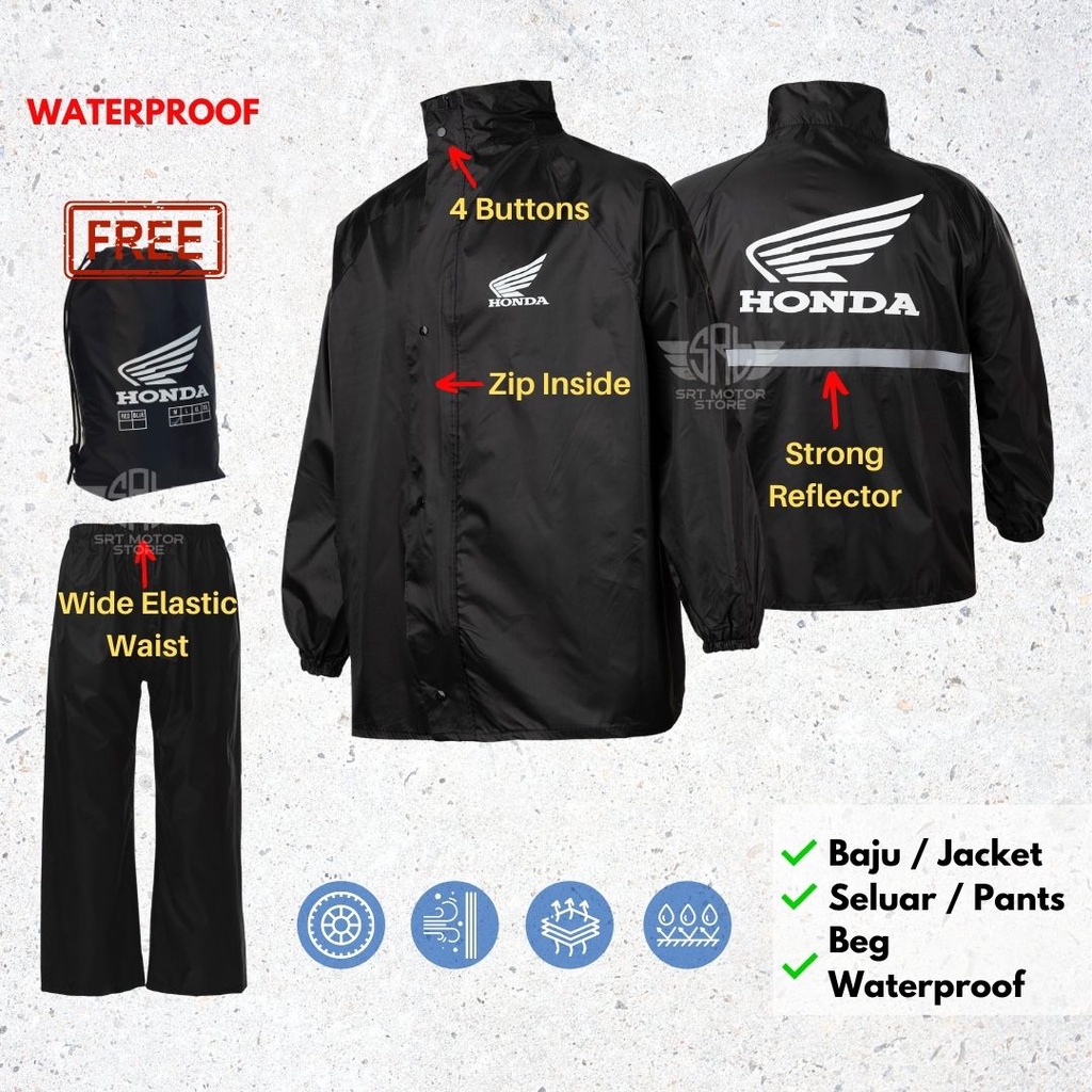 YAMAHA HONDA Raincoat with Pants Baju Hujan dan Seluar Motor 1 Layer ...