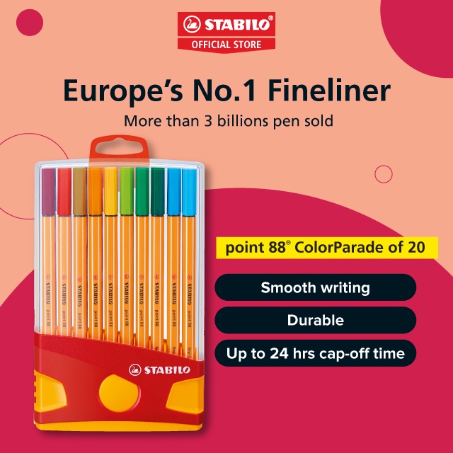 STABILO point 88 Fineliner ColorParade Set of 20's Colour 0.4mm Line ...