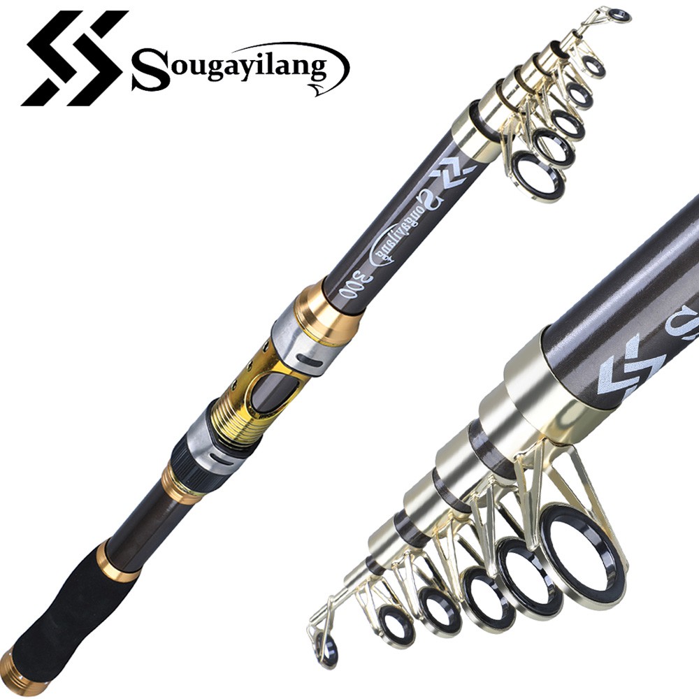 Sougayilang Telescopic Spinning Fishing Rod Ultralight Weight Carbon Fiber Fishing Rod (2.1M-3 ...