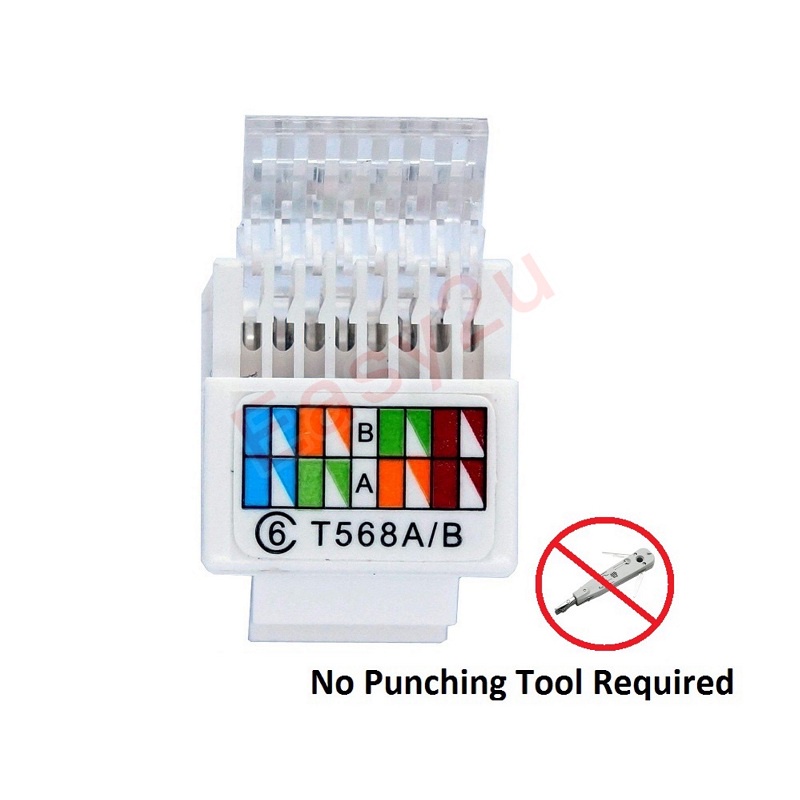 CAT5e/CAT6 RJ45 Keystone Jack Module Tool-Less No Punch Down Tool ...