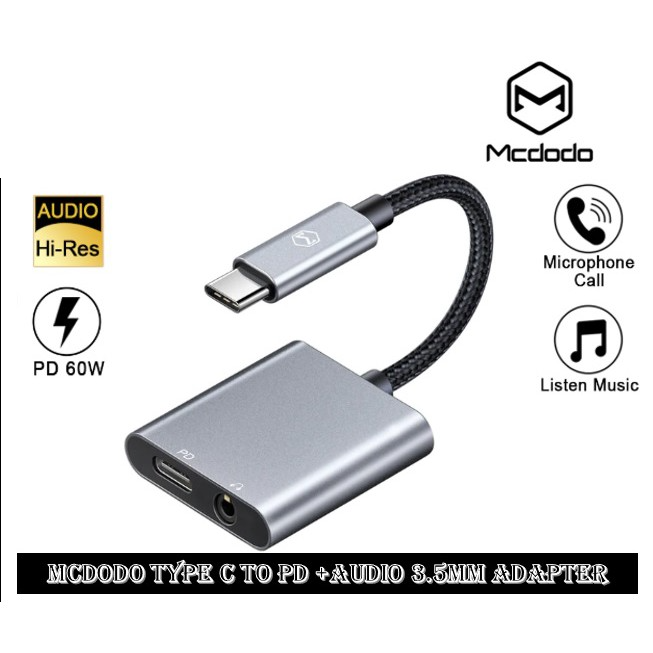 Mcdodo Original 60W PD USB TYPE C to AUDIO 3.5mm+ Type-C PD Headphone ...