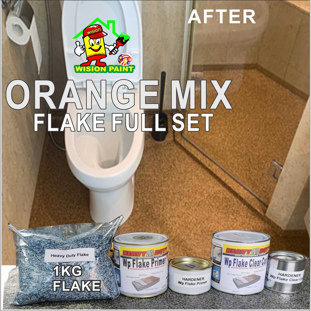 ( ORANGE MIX)Full Set Epoxy Colour Flake Coating (1KG FLAKE/1L PRIMER ...