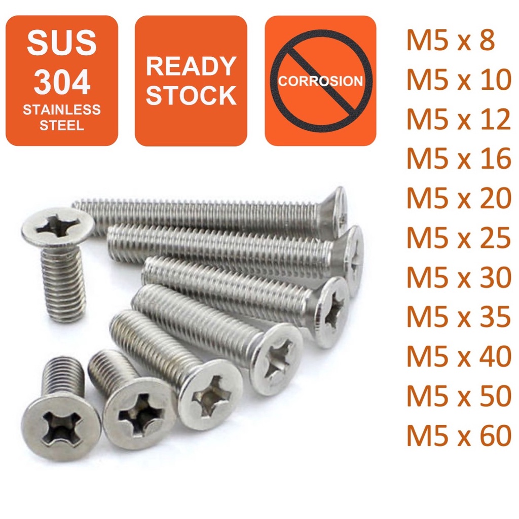(10 pcs) M3 M4 M5 M6 Csk Countersunk Flat Phillips Head Screw DIN 965 ...