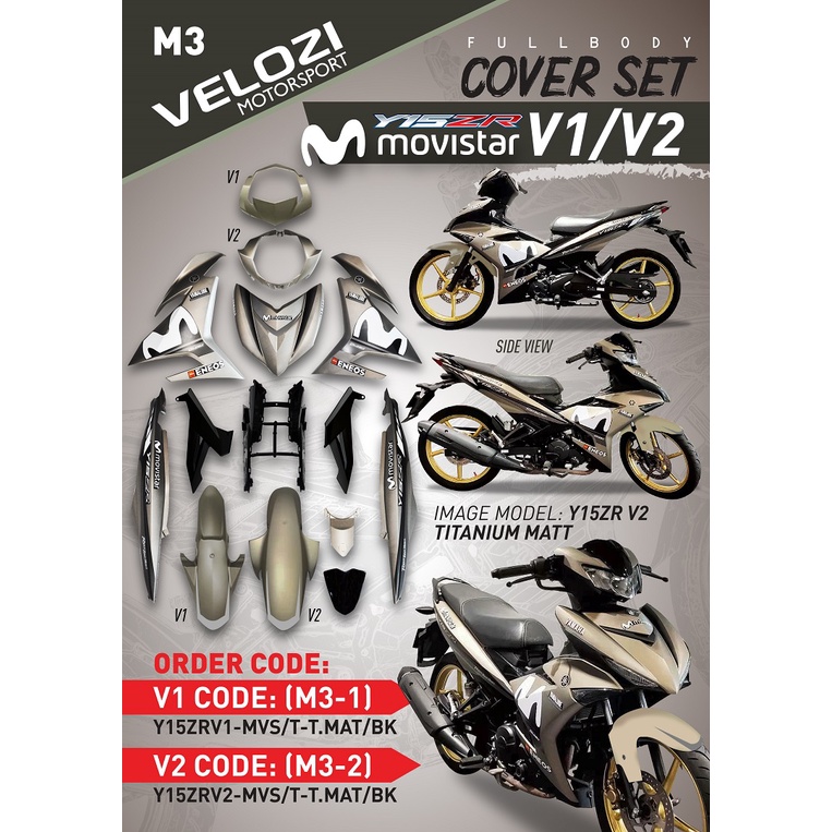 [ VELOZI ] YAMAHA Y15ZR V1 V2 Y15 MOVISTAR TITANIUM MATT COLOUR FULL BODY COVER SET COVERSET ...