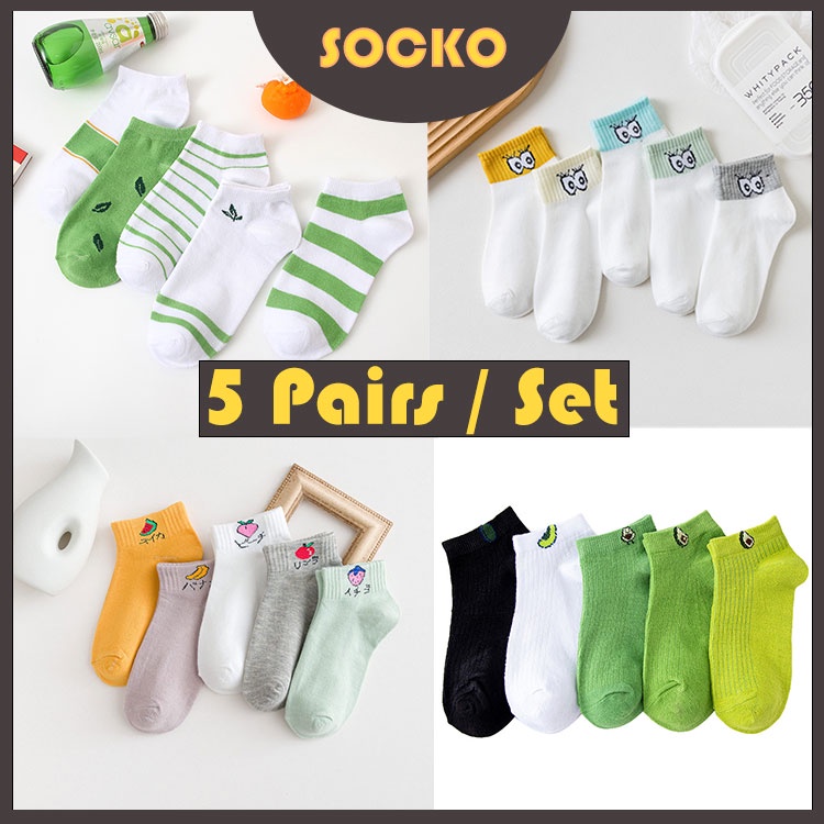 SOCKO - 1 Set 5 Pair Stokin Comel Woman Sock Cute Sock Korean Kawaii ...