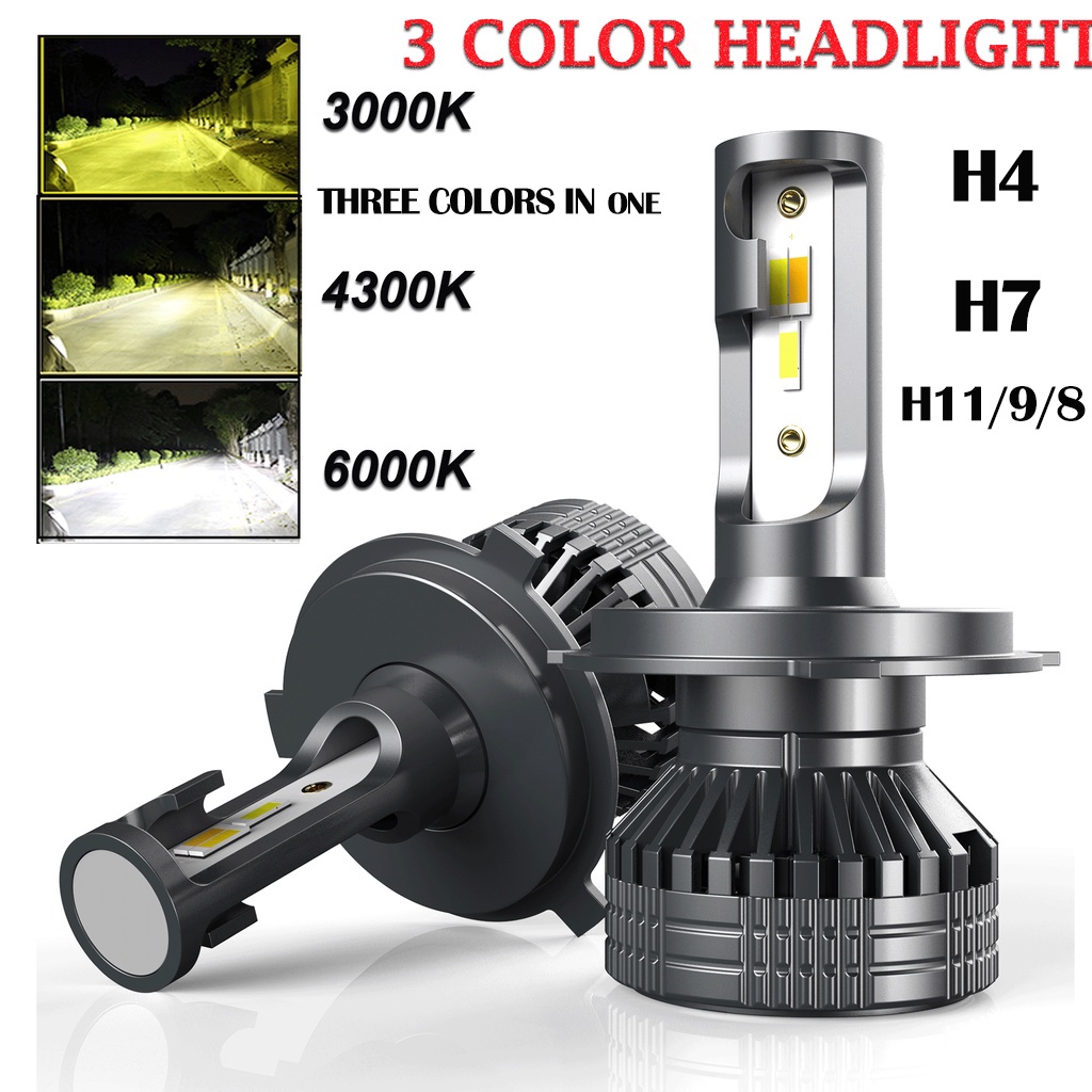 Switchable three-color LED headlight H4 H7 H11 3000K / 4300K / 6000K car bulb 60W 12000LM pair ...