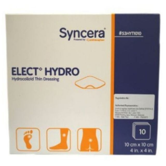 SYNCERA ELECT HYDRO HYDROCOLLOID THIN DRESSING 10CM X10CM 10PC/BOX(EXP ...