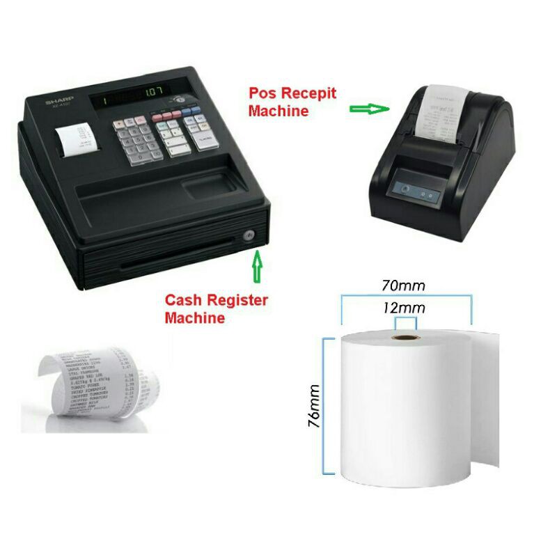 Paper roll#READY STOCK#New cash register paper roll 76mm X 70mm X 12mm ...