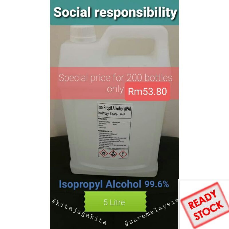 🔥READY STOCK🔥99% Pure Isopropyl Alcohol (IPA) 5 litres / 75% Isopropyl ...