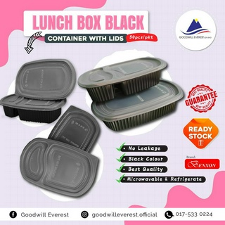 (50PCS) BENXON Black PP Lunch Box 1 Compartment / 2 Compartment with ...