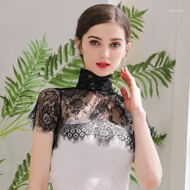 san* Detachable Fake Collar Half Shirt Sheer Eyelash Floral Lace Dickey ...