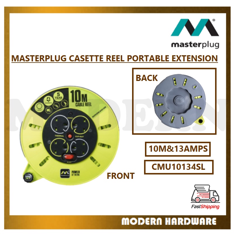 MASTERPLUG PRO-XT 4 GANG 10M EXTENSION PORTABLE CASSETTE REEL ...