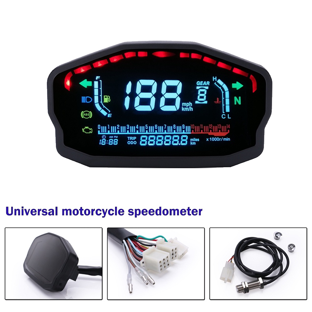 Motorcycle Universal LED LCD Speedometer For 1,2,4 Cylinders Digital ...