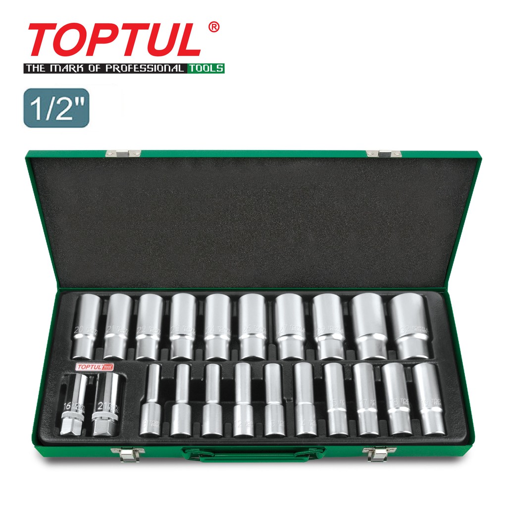 TOPTUL 22PCS 1/2" DR. Flank Deep Socket Set GAAD2202 | Shopee Malaysia