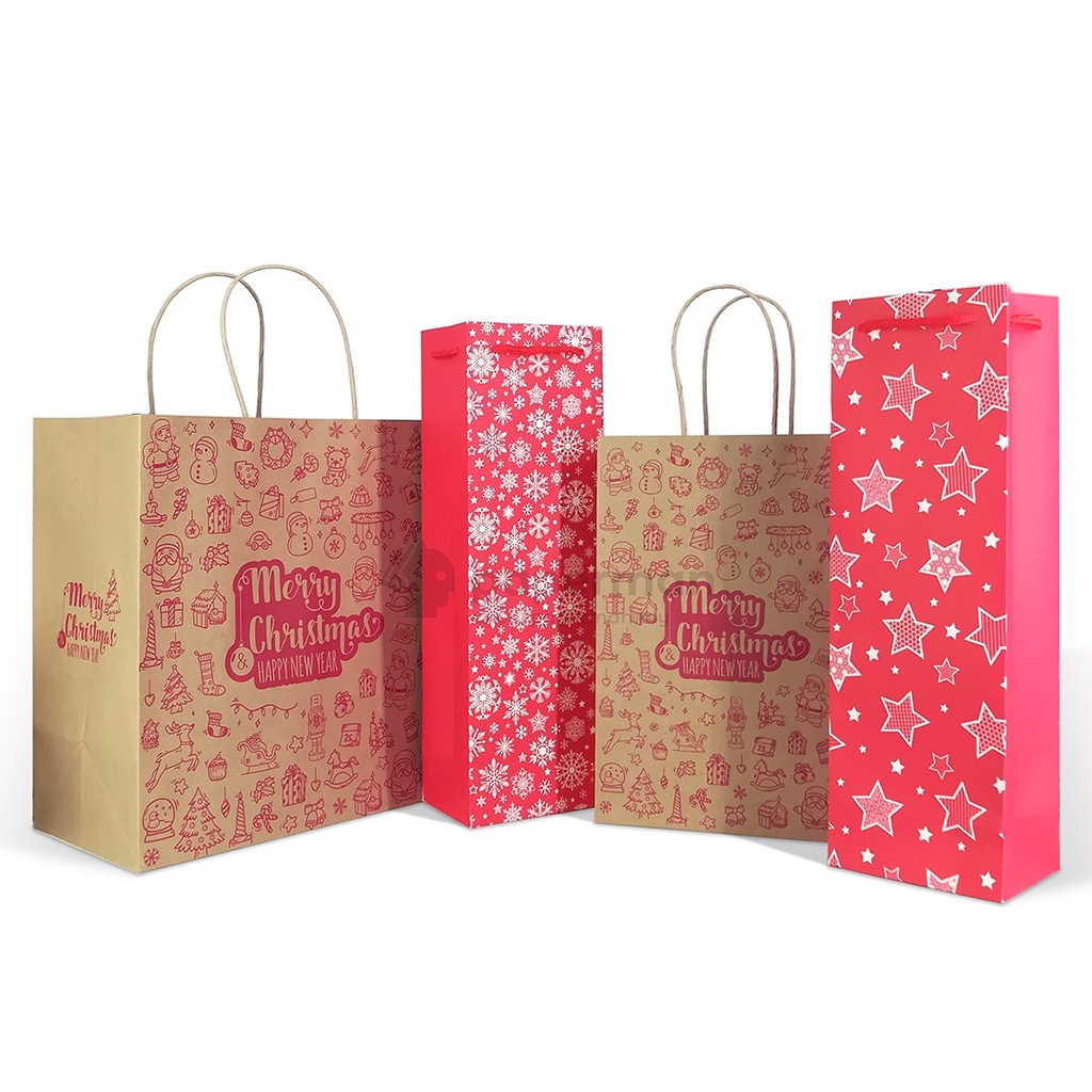 Store Age [100pcs] Christmas Festive Paper Bag, Gift Bag, Wine Bag ...