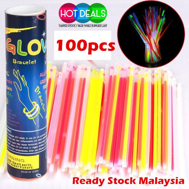🇲🇾 🔥 100pcs LED Glow Stick Bracelets Necklace Wristband Fluorescent ...