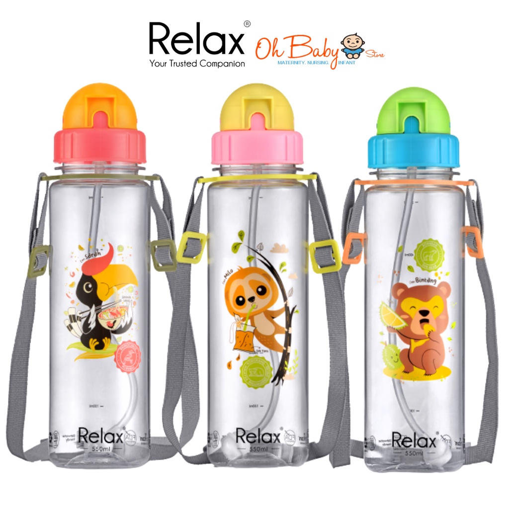 Relax Tritan Kids Straw Bottle with 360 Degree Rotation Straw Bead (550ml) | Shopee Malaysia