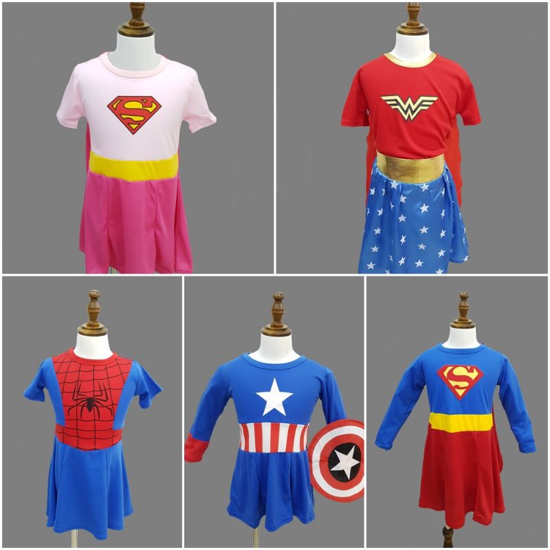 Pink Supergirl Marvel Super Hero Kids Girl Costume Pretend Play Dress ...