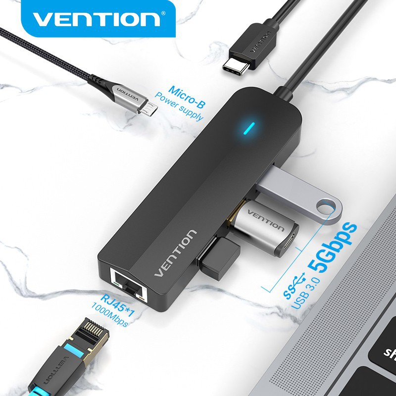 VENTION Type C HUB 5 in 1 Adapter Dongle USB 3.0 Ethernet Gigabit ...