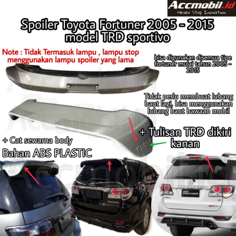 Toyota fortuner 2005 - 2015 spoiler Trd sportivo model plastic + Paint ...
