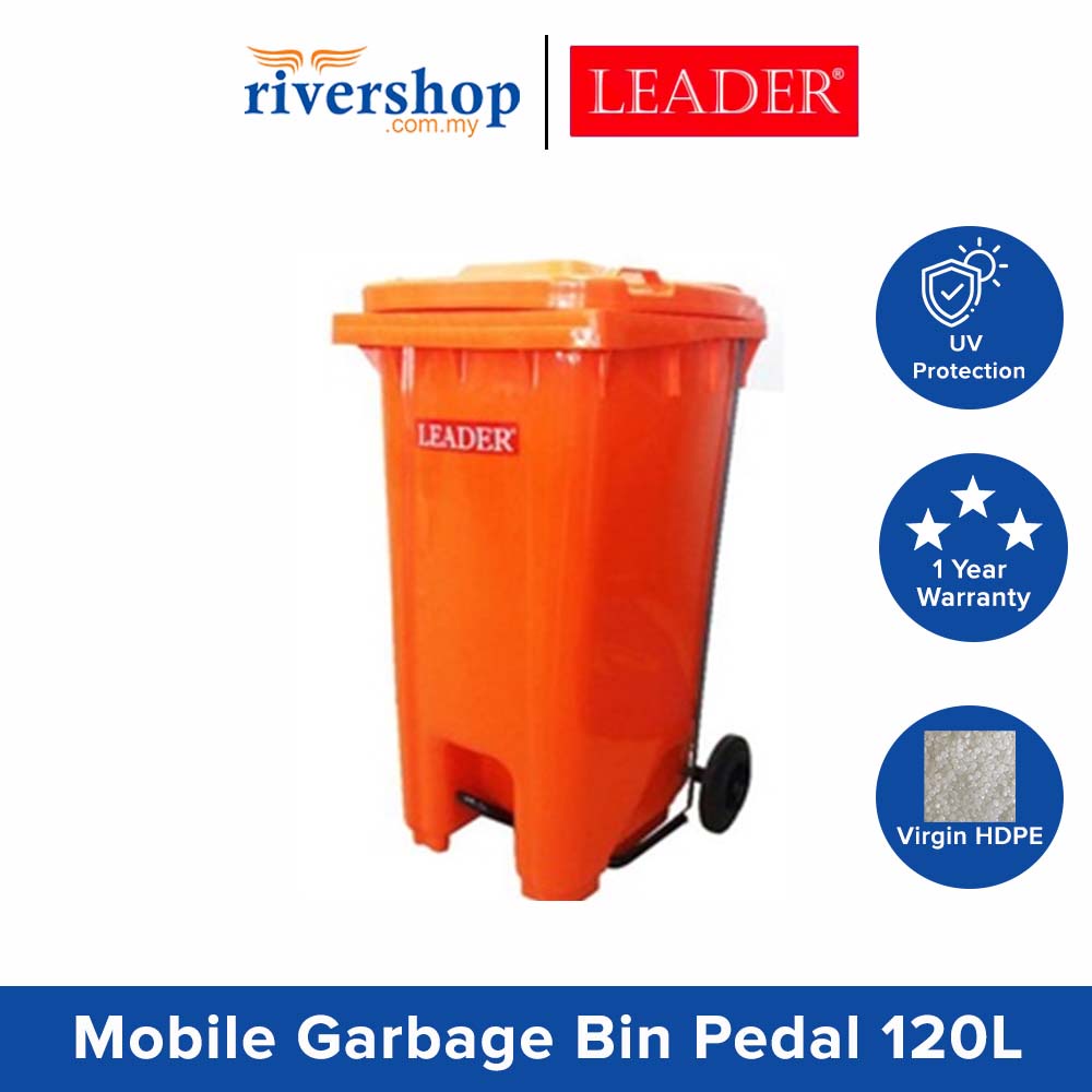 LEADER 120Litres Mobile Garbage Bin with Wheel SOB120/ Foot Pedal ...